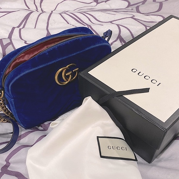 Gucci | Bags | Gucci Marmont Camera Bag In Royal Blue Velvet | Poshmark